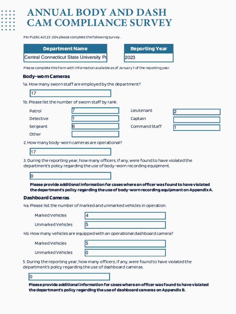 Fillable Online Annual Body and Dash Cam Compliance Survey Fax Email ...