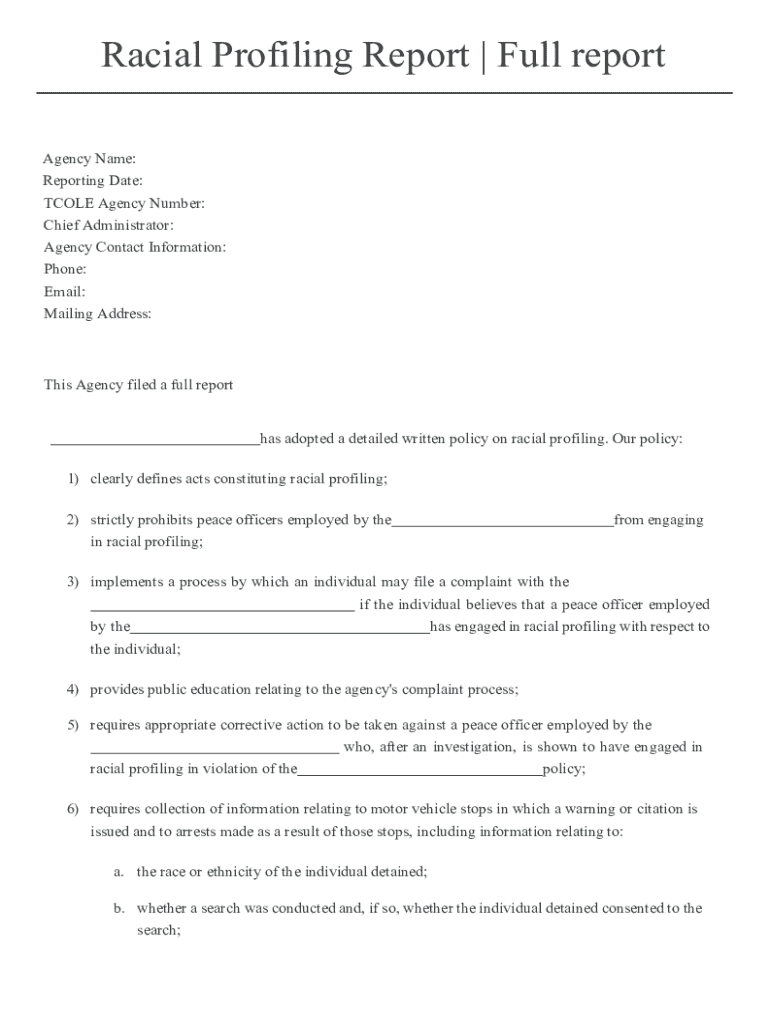 Fillable Online Racial Profiling Report | Full Report Fax Email Print ...