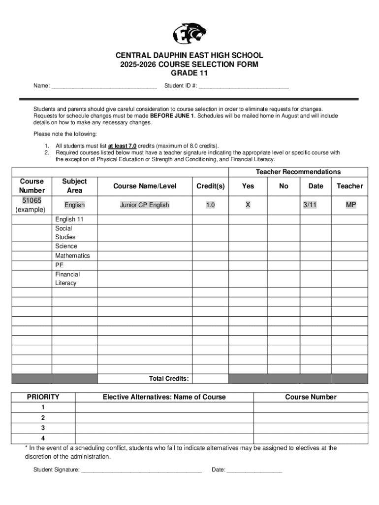 Fillable Online Grade 11 Course Selection Form Fax Email Print - pdfFiller