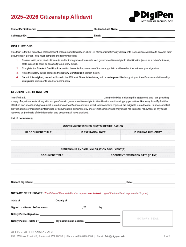 Fillable Online Citizenship Affidavit for Students Fax Email Print ...
