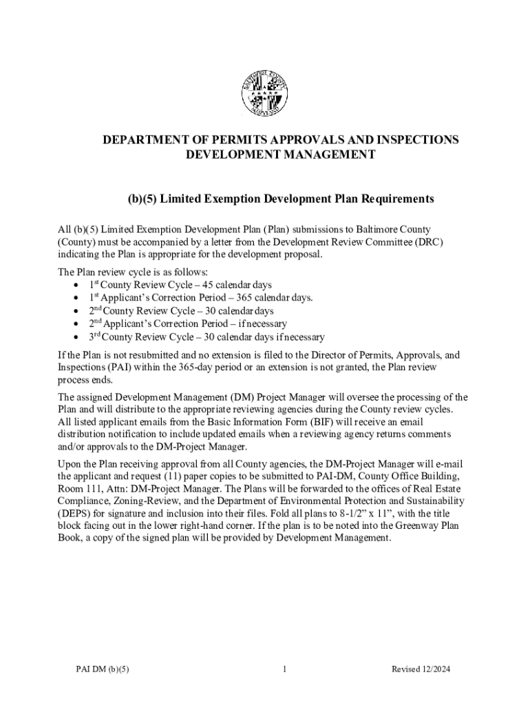 Fillable Online Limited Exemption Development Plan Filing Procedure Fax ...