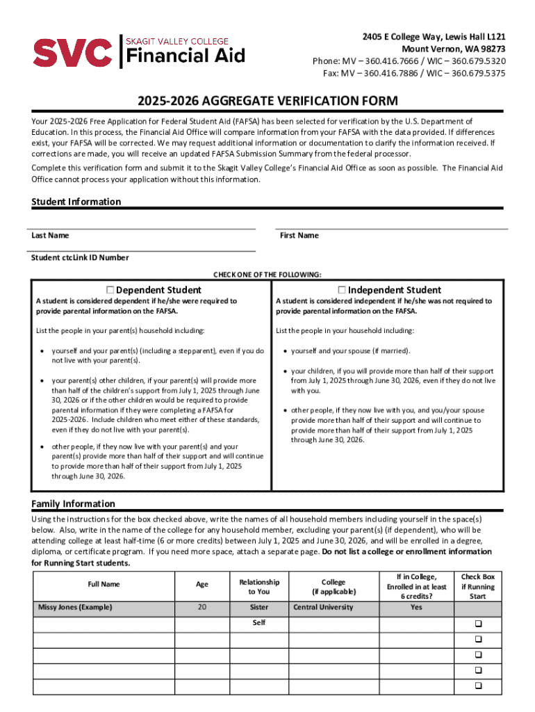 Fillable Online Aggregate Verification Form for Fafsa Fax Email Print - pdfFiller