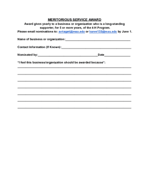 Fillable Online Meritorious Service Award Nomination Form Fax Email ...