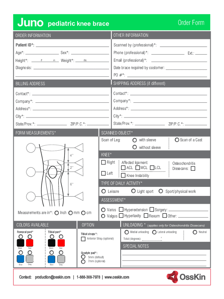Fillable Online Juno Pediatric Knee Brace Order Form Fax Email Print ...
