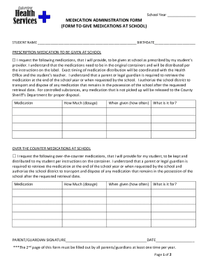 Fillable Online Medication Administration Form (form to Give ...