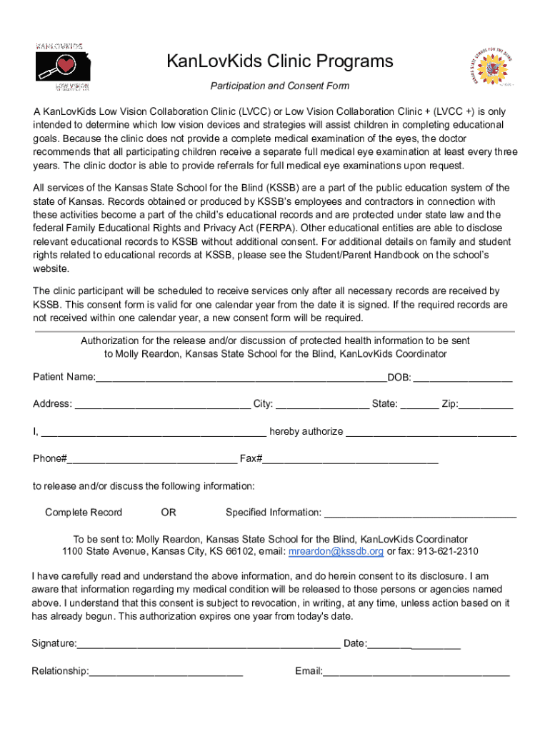 Fillable Online Participation and Consent Form for Kanlovkids Low Vision Collaboration Clinic ...