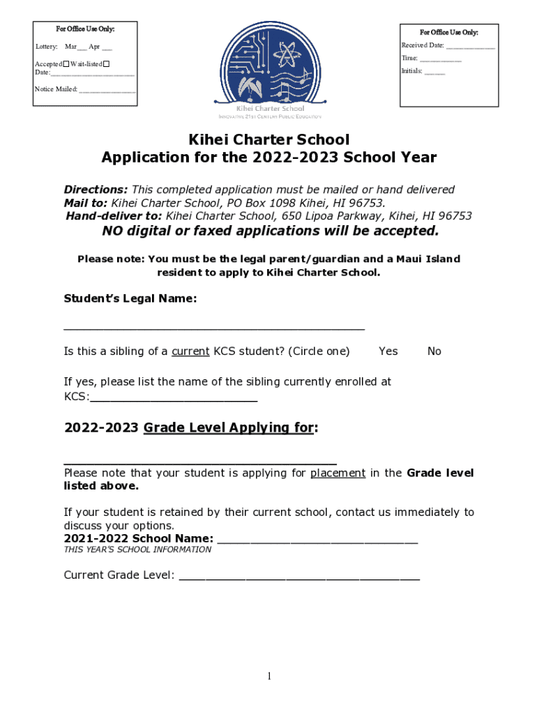 Fillable Online Kihei Charter School Application Fax Email Print ...