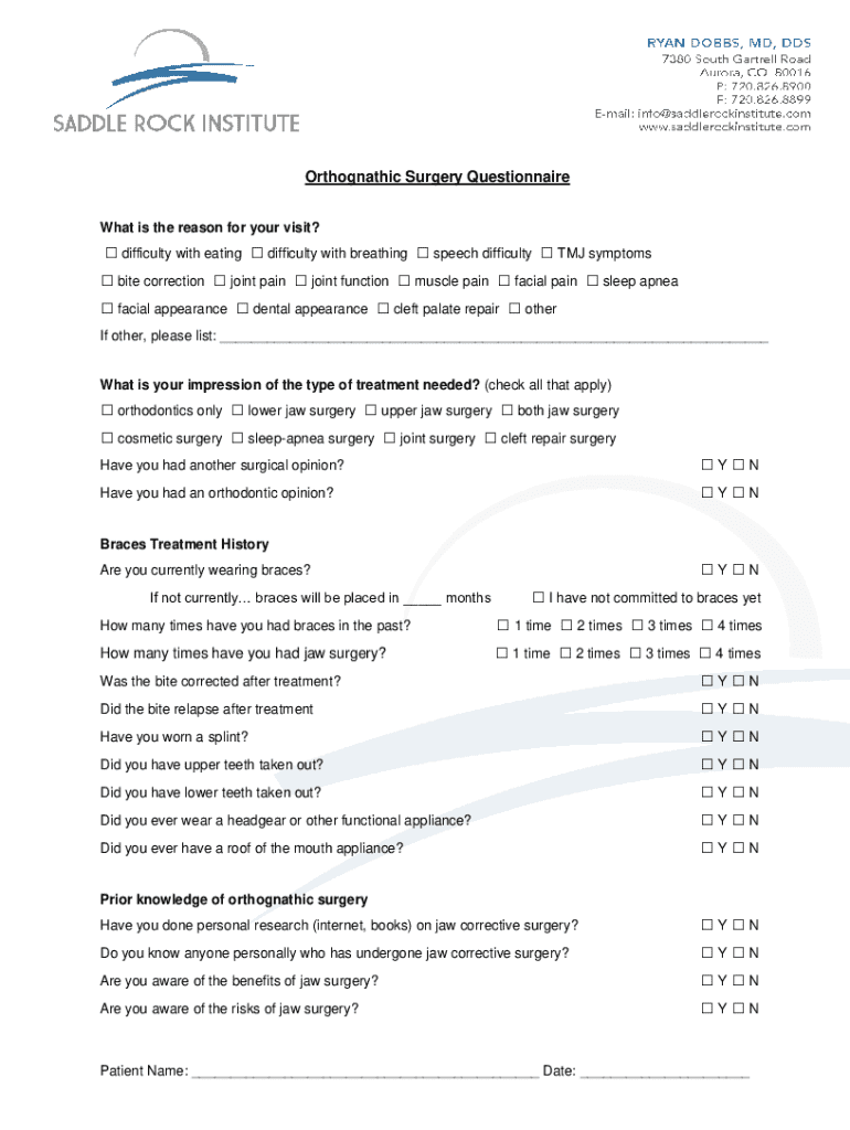 Fillable Online Orthognathic Surgery Questionnaire Fax Email Print ...