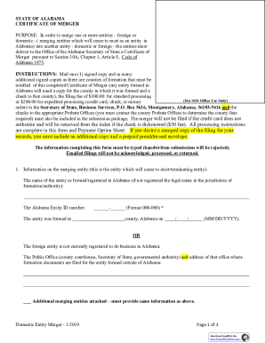 Fillable Online Certificate of Merger for Alabama Entities Fax Email ...
