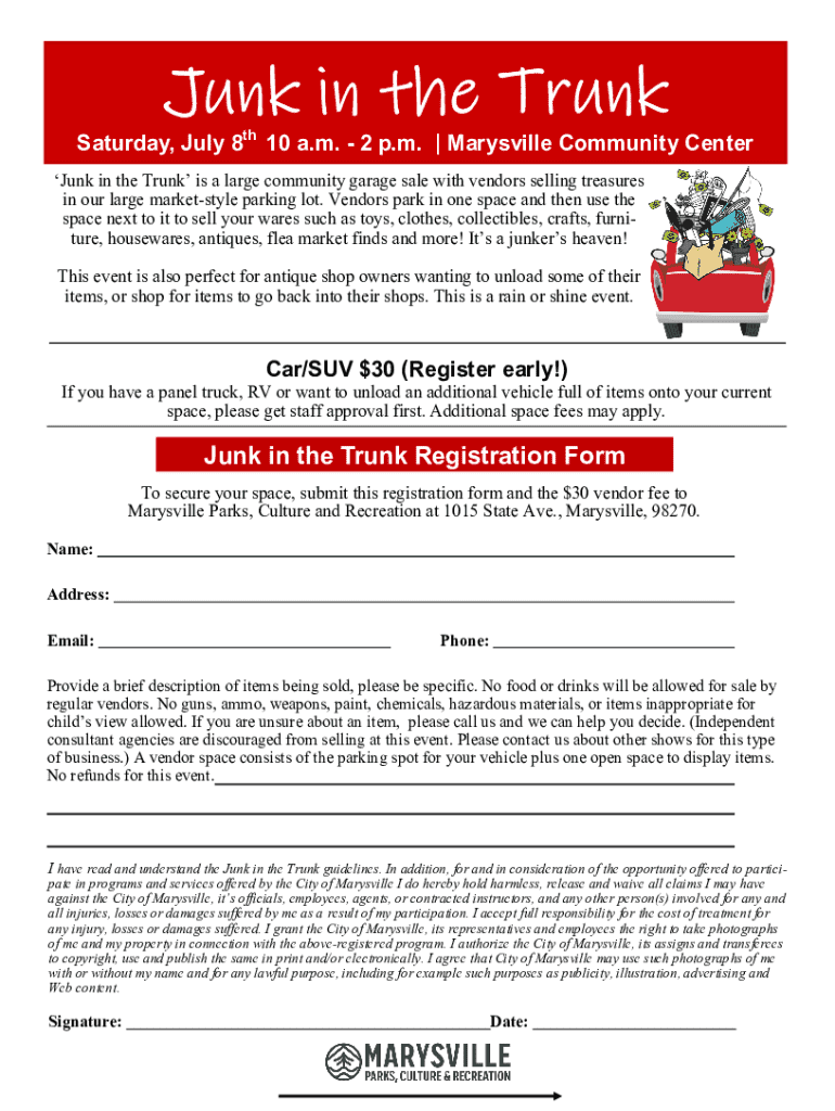 Junk in the Trunk Vendor Registration Form: Fill out & sign online | DocHub