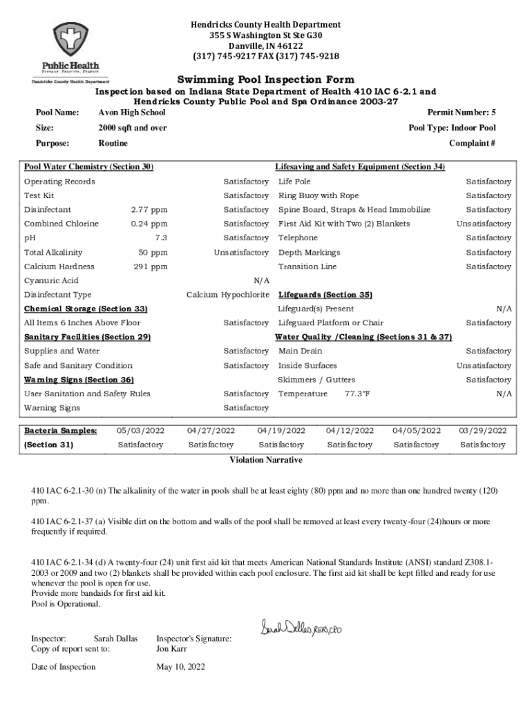 Fillable Online Swimming Pool Inspection Report Fax Email Print - pdfFiller