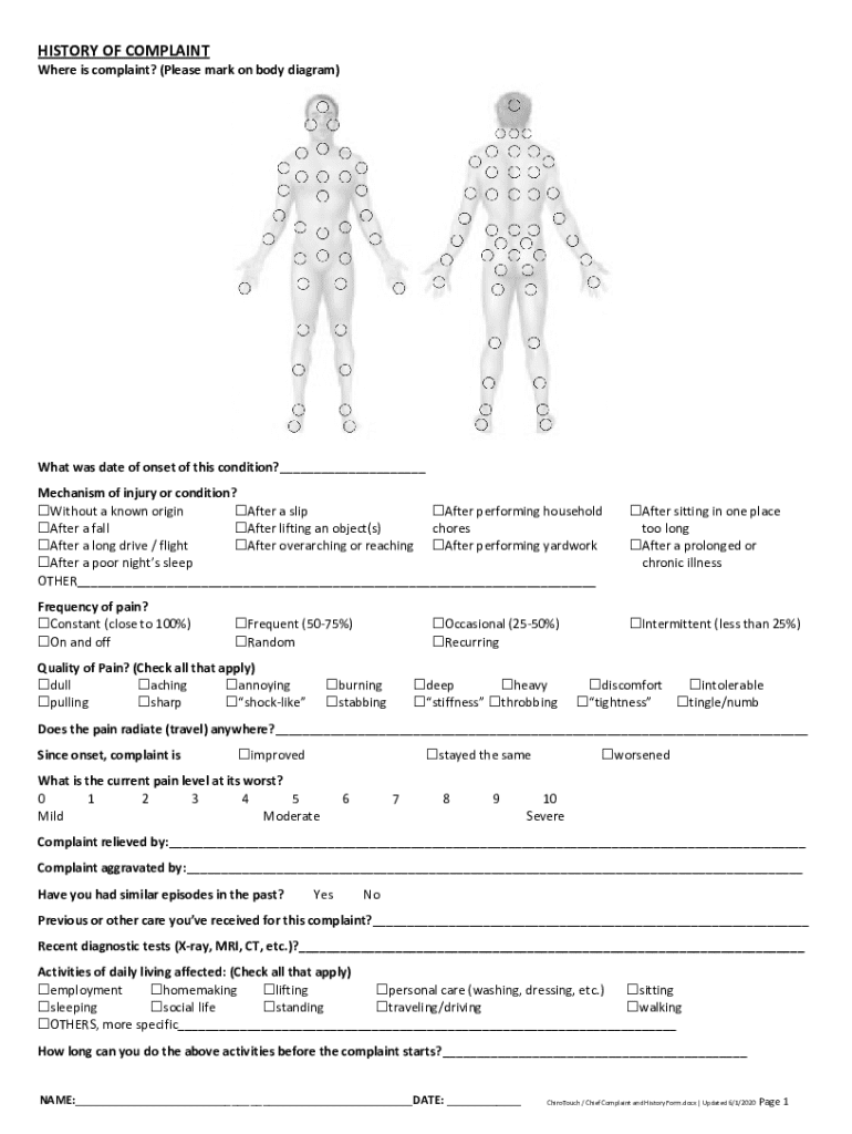 Fillable Online Chief Complaint and History Form Fax Email Print ...