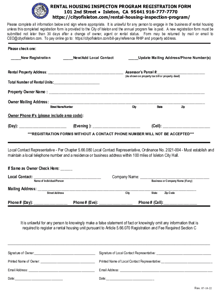Fillable Online Rental Housing Inspection Program Registration Form Fax Email Print - pdfFiller