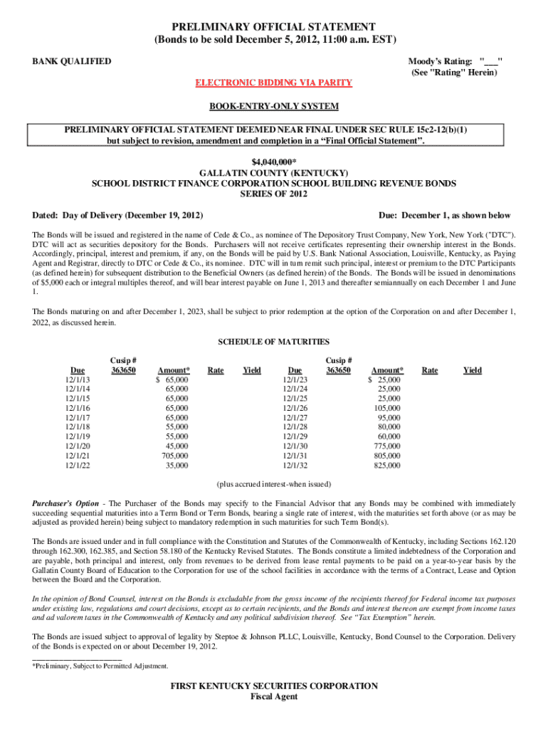 Fillable Online Gallatin County School District Finance Corporation ...