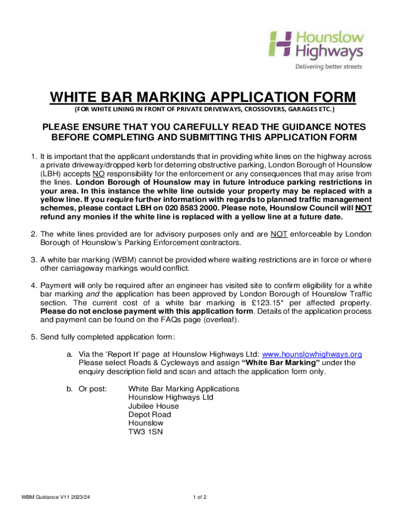 Fillable Online White Bar Marking Application Form Fax Email Print ...