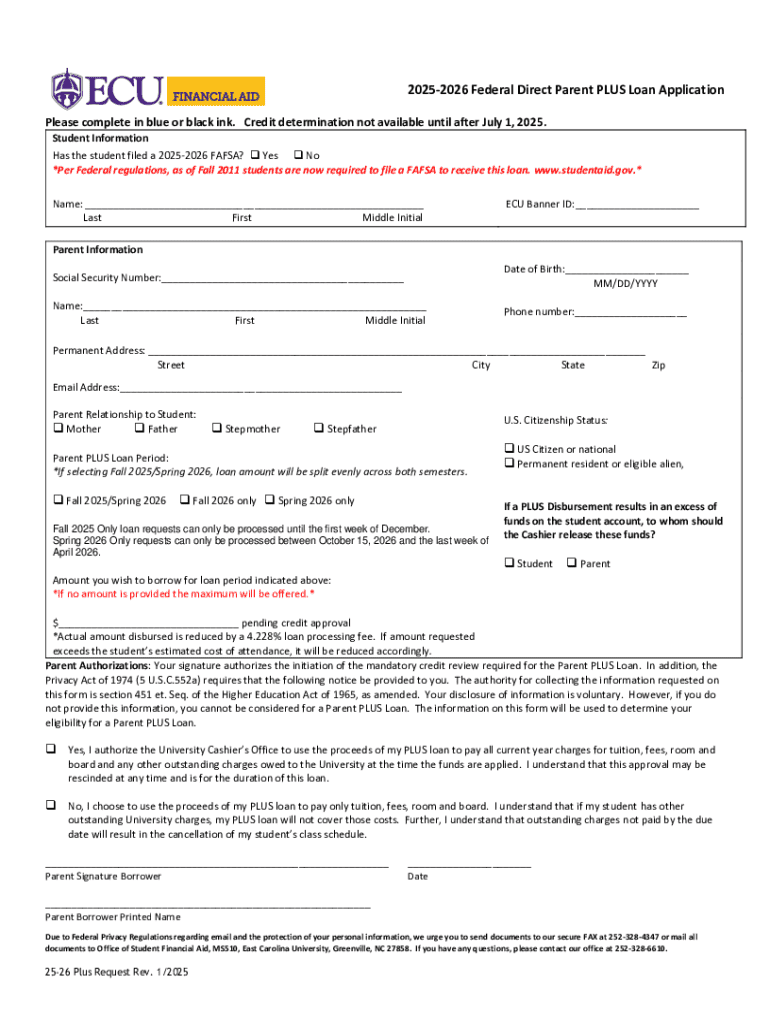 Fillable Online Federal Direct Parent Plus Loan Application Fax Email ...