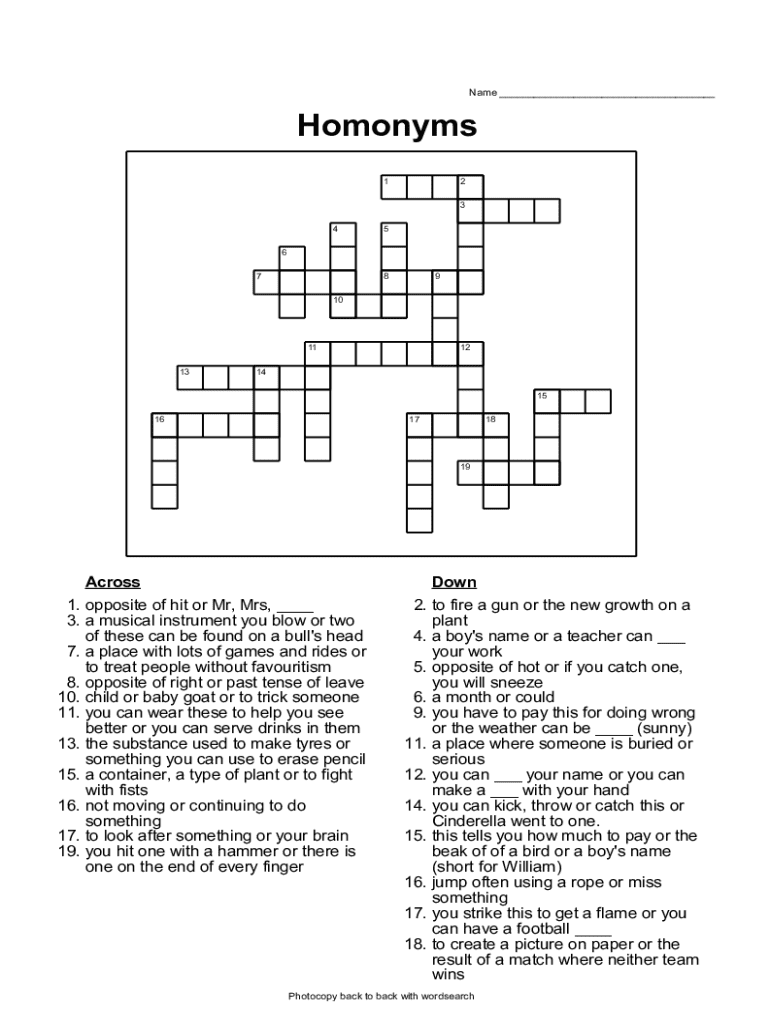 Fillable Online Homonyms Crossword and Word Search Fax Email Print ...