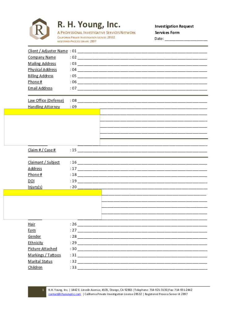 Fillable Online Investigation Request Services Form Fax Email Print - pdfFiller