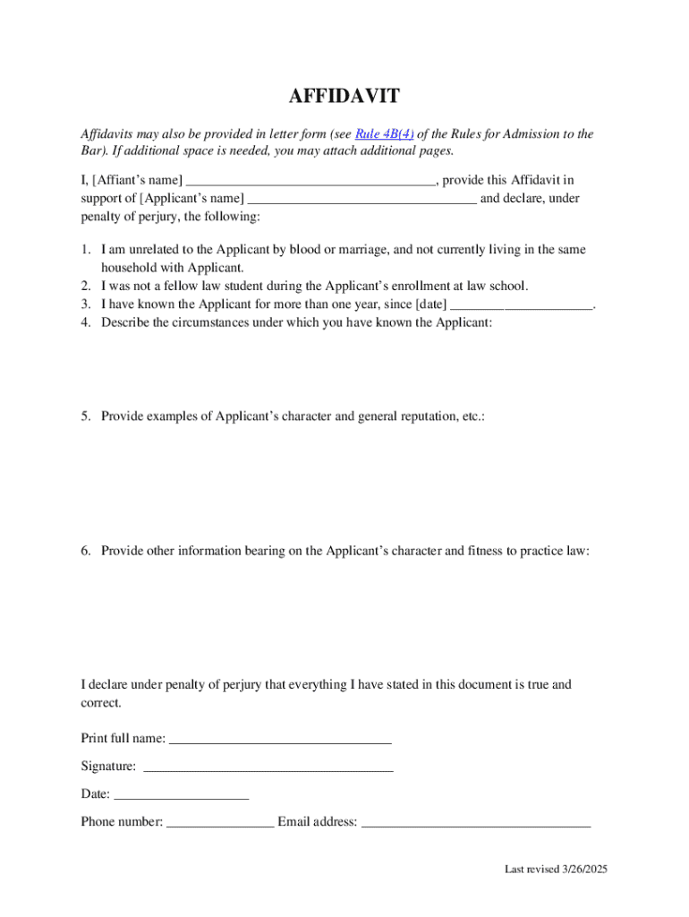 Fillable Online Affidavit for Admission to the Bar Fax Email Print ...