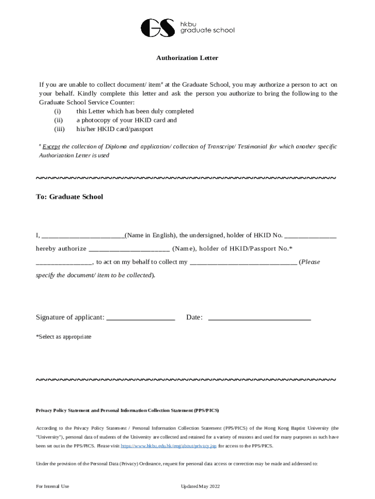 Authorization Letter - gs hkbu edu Doc Template | pdfFiller