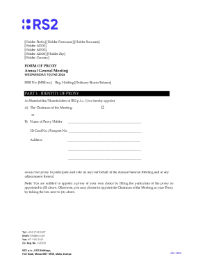 Fillable Online Proxy Form for Annual General Meeting Fax Email Print - pdfFiller