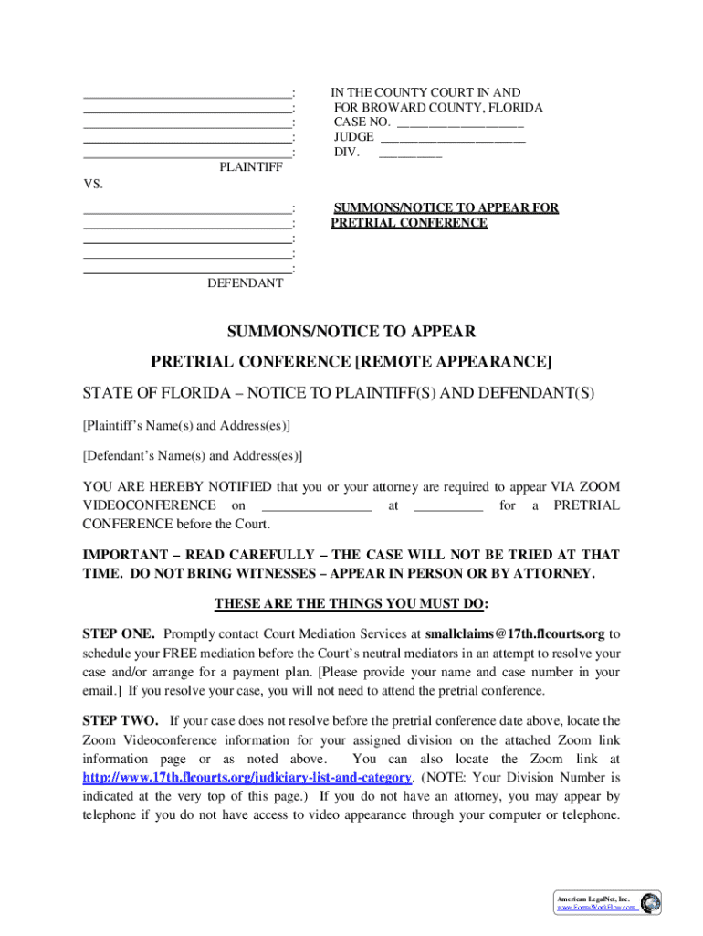 Fillable Online Summons for Pretrial Conference Fax Email Print - pdfFiller