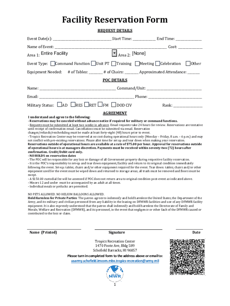 Fillable Online Facility Reservation Request Fax Email Print - pdfFiller