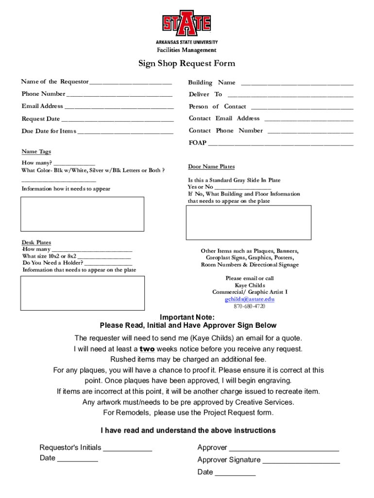 Fillable Online Sign Shop Request Form Fax Email Print - pdfFiller