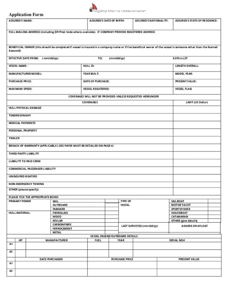 Fillable Online Boat Insurance Application Form Fax Email Print - pdfFiller