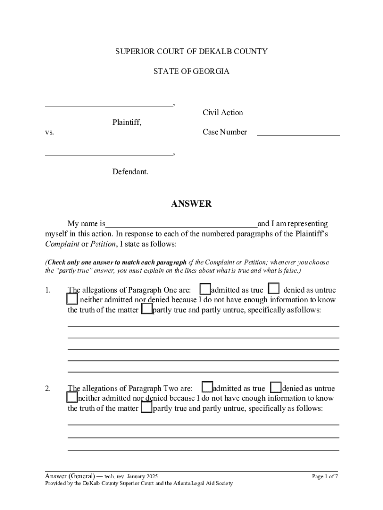 Fillable Online Defendant's Answer to Plaintiff's Complaint Fax Email ...