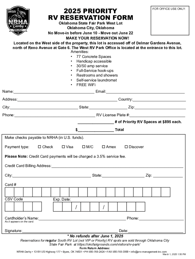 Fillable Online Rv Reservation Form for Oklahoma State Fair Park Fax ...