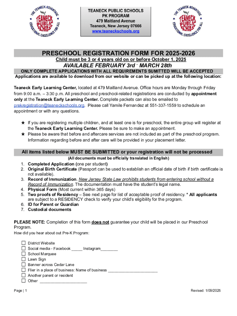 Fillable Online Preschool Registration Form Fax Email Print - pdfFiller