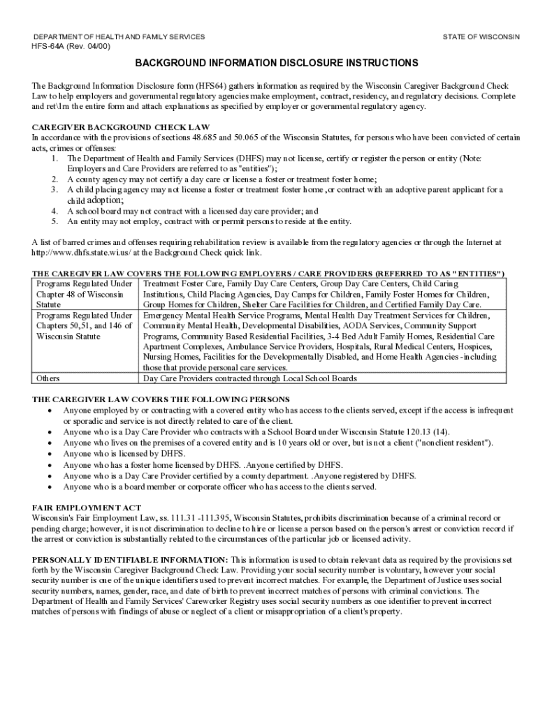 Fillable Online Background Information Disclosure Instructions Fax ...