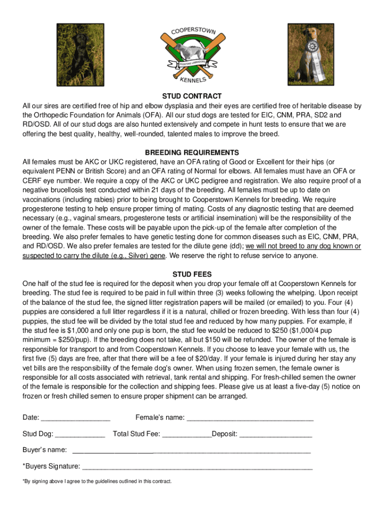 Fillable Online Stud Dog Breeding Agreement Fax Email Print - pdfFiller