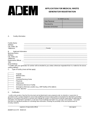 Fillable Online Application for Medical Waste Generator Registration ...