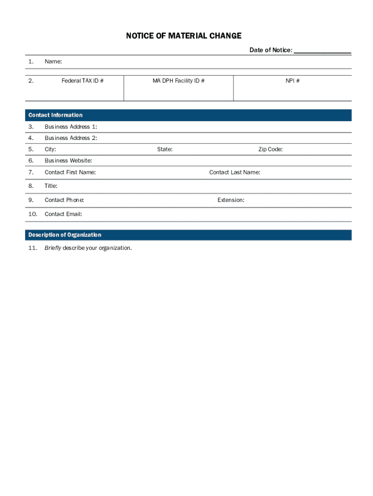 Fillable Online Health Policy Commission Notice of Material Change Fax ...