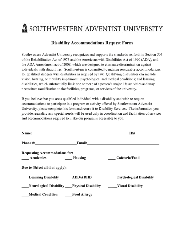Fillable Online Disability Accommodations Request Form Fax Email Print - pdfFiller