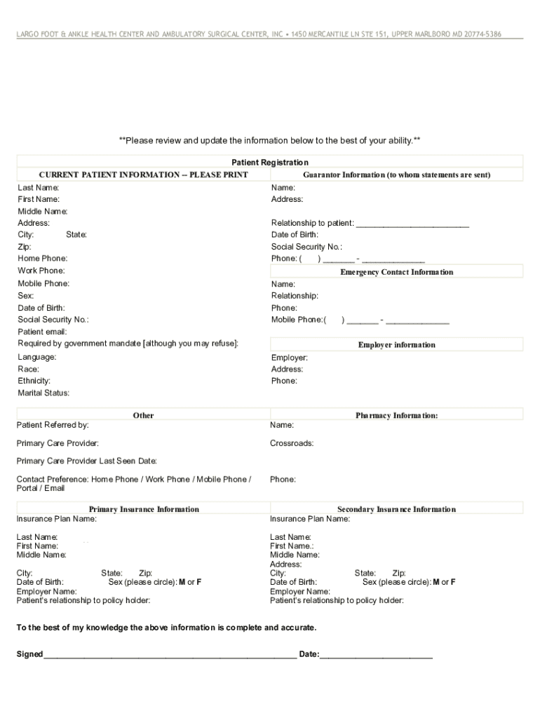 Fillable Online Patient Registration and Acknowledgment Form Fax Email Print - pdfFiller