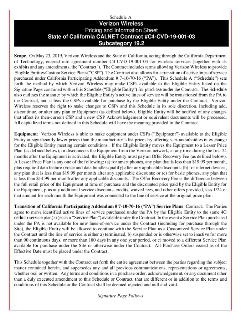 Fillable Online Verizon Wireless Pricing and Information Sheet Fax ...