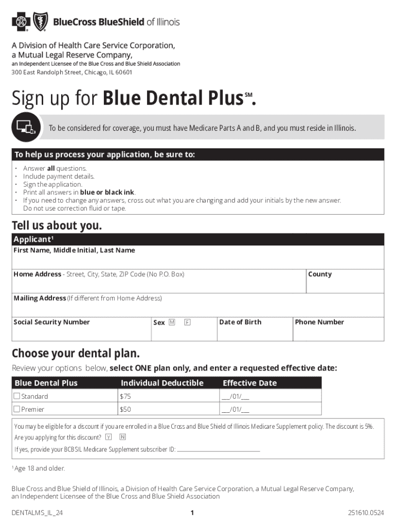 Fillable Online Blue Dental Plus Coverage Application Fax Email Print ...