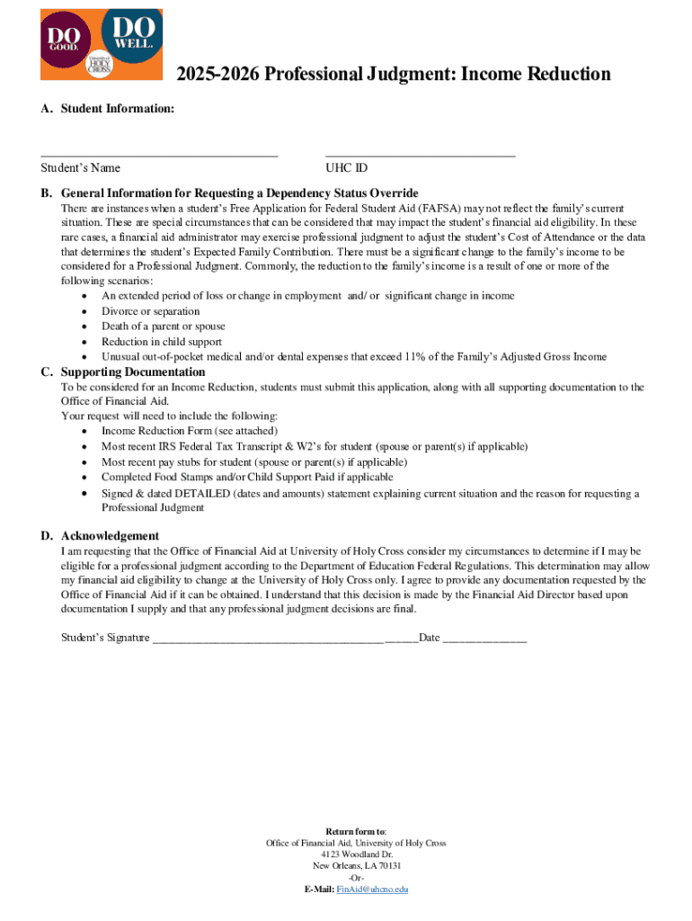 Fillable Online Income Reduction Form for Professional Judgment Fax Email Print - pdfFiller