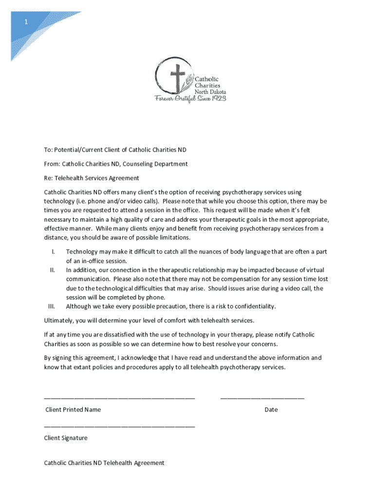 Fillable Online Telehealth Services Agreement for Psychotherapy Fax Email Print - pdfFiller