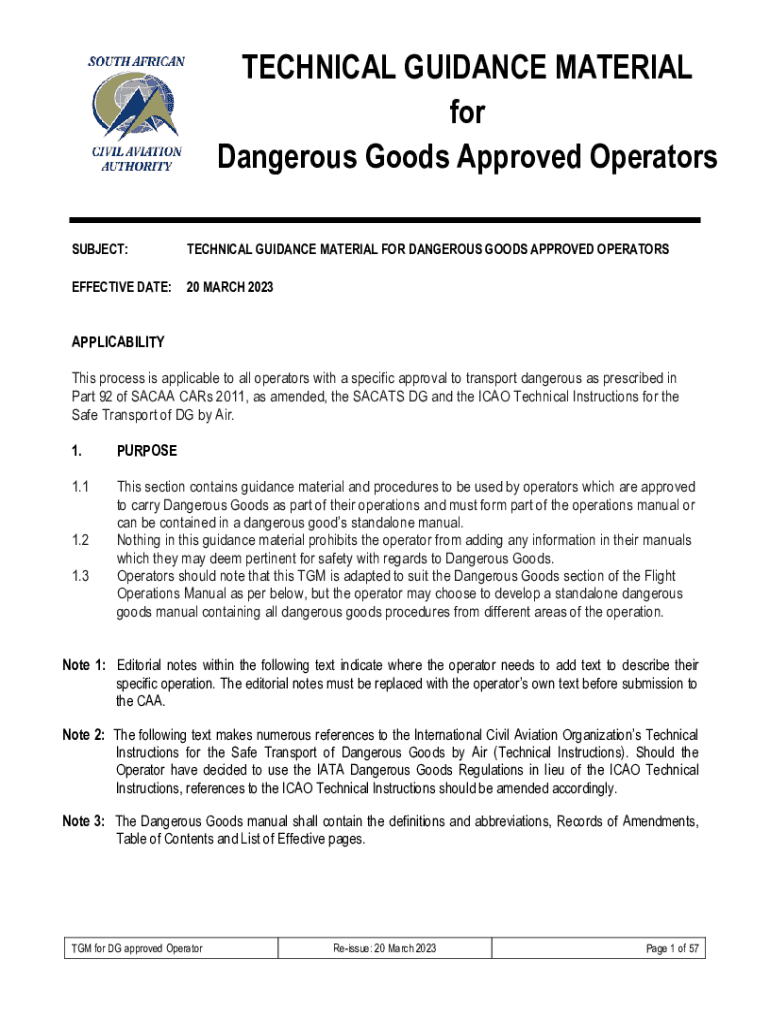 Fillable Online Technical Guidance Material for Dangerous Goods ...