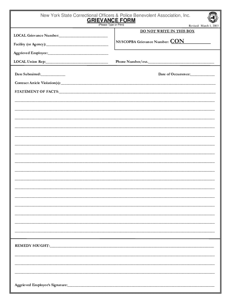 Fillable Online Grievance Form for Correctional Officers Fax Email Print - pdfFiller