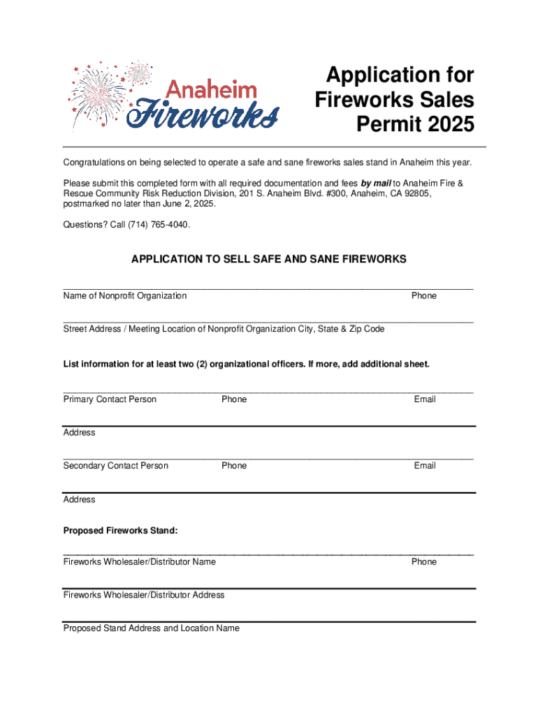 Fillable Online Fireworks Sales Permit Application for Nonprofit Organizations Fax Email Print ...