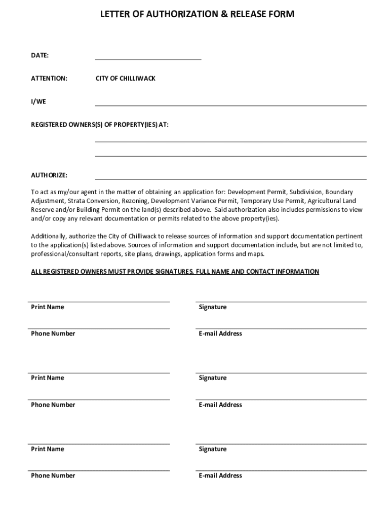 Fillable Online Letter of Authorization for Development Permits Fax ...