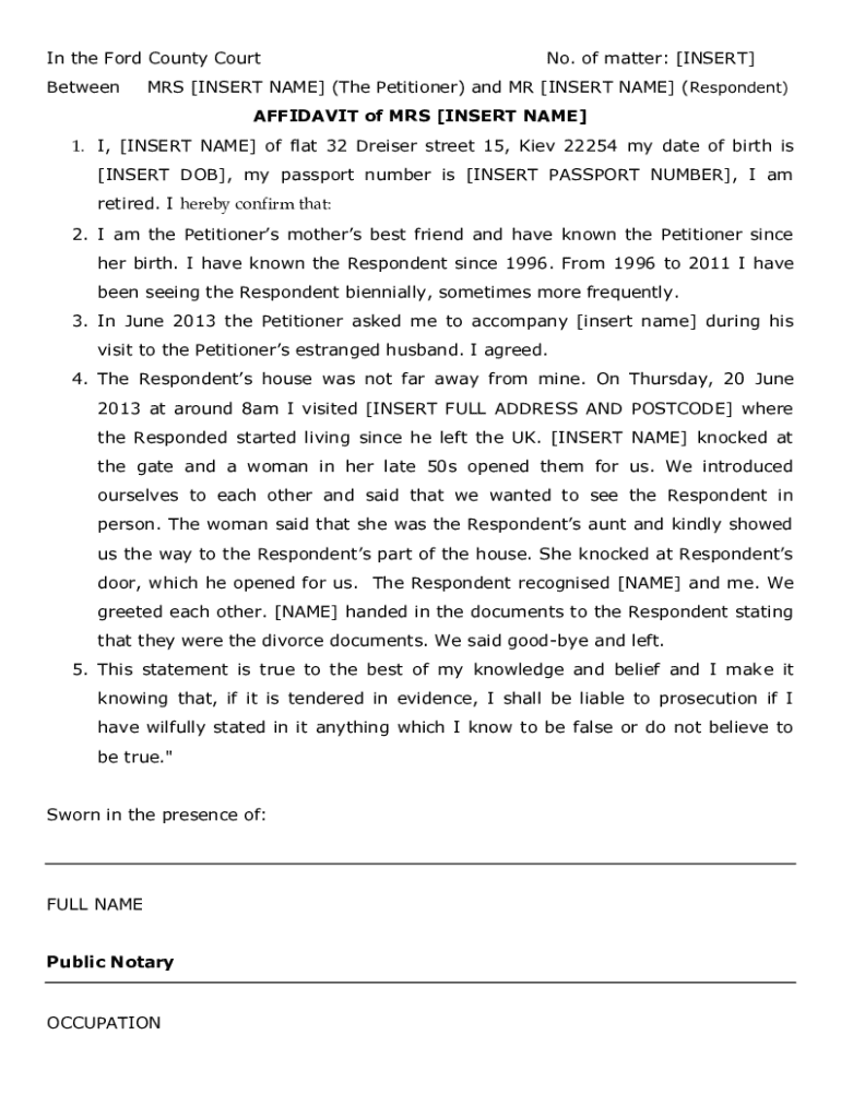 Fillable Online Affidavit for Divorce Proceedings Fax Email Print - pdfFiller