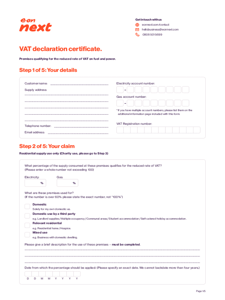 Fillable Online Vat Declaration for Reduced Rate on Energy Supplies Fax ...