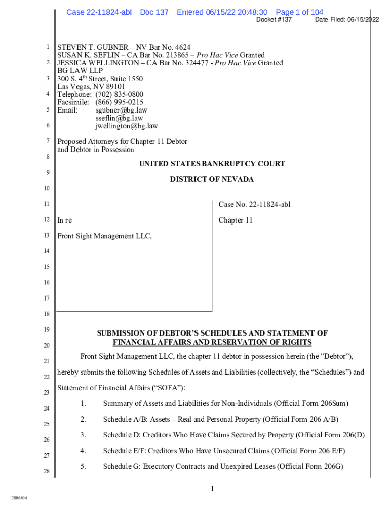 Fillable Online Submission of Debtor’s Schedules and Statement of ...