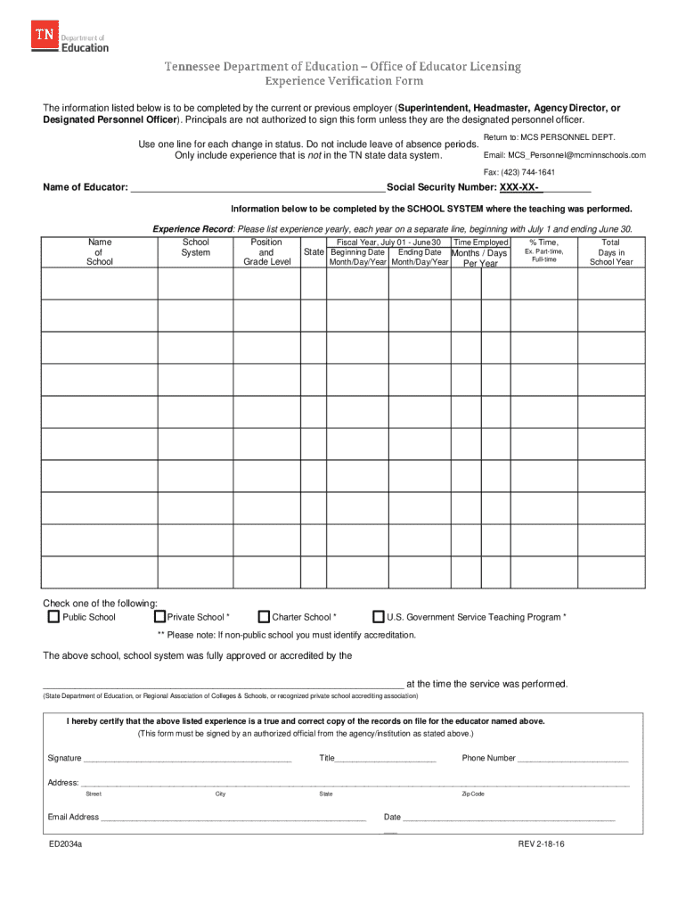 Fillable Online Educator Experience Record Form Fax Email Print - pdfFiller